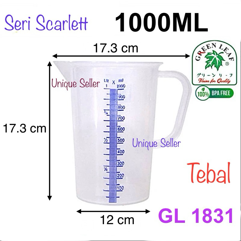 Jual Gelas Ukur 1000ml Tebal Gelas Takar Scarlett Measuring Cup Green Leaf 1831 / Gelas Ukur ...