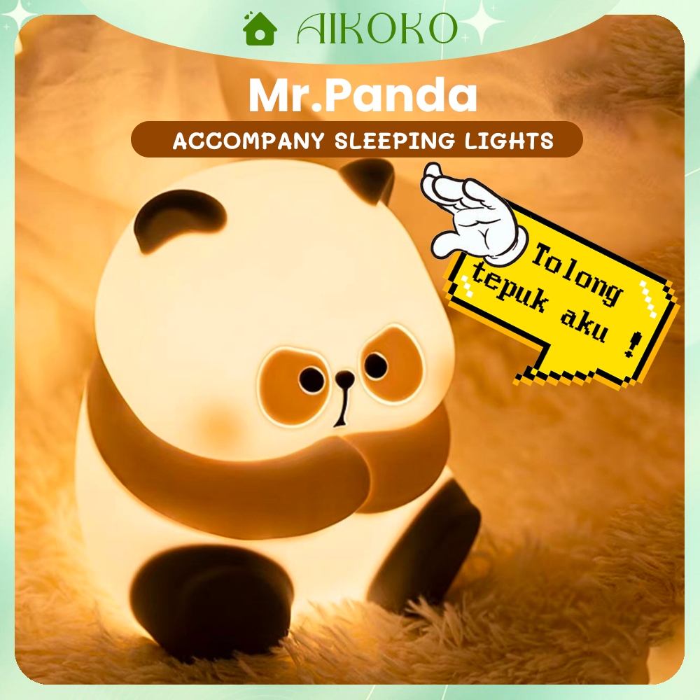 Jual Lampu Tidur LED Bentuk Panda Rechargeable 1200mAh Night Light Cute ...