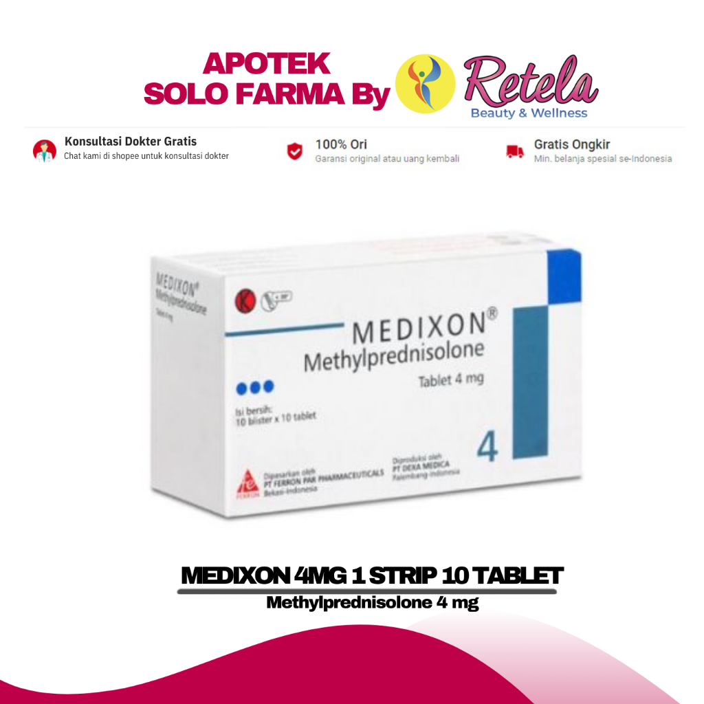 Jual MEDIXON 4MG 1 STRIP 10 TABLET ( METHYLPREDNISOLONE 4 MG ) | Shopee ...