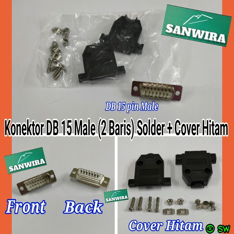 Jual Konektor DB 15 MALE 2 baris cover hitam plastik / Konektor DB15 ...
