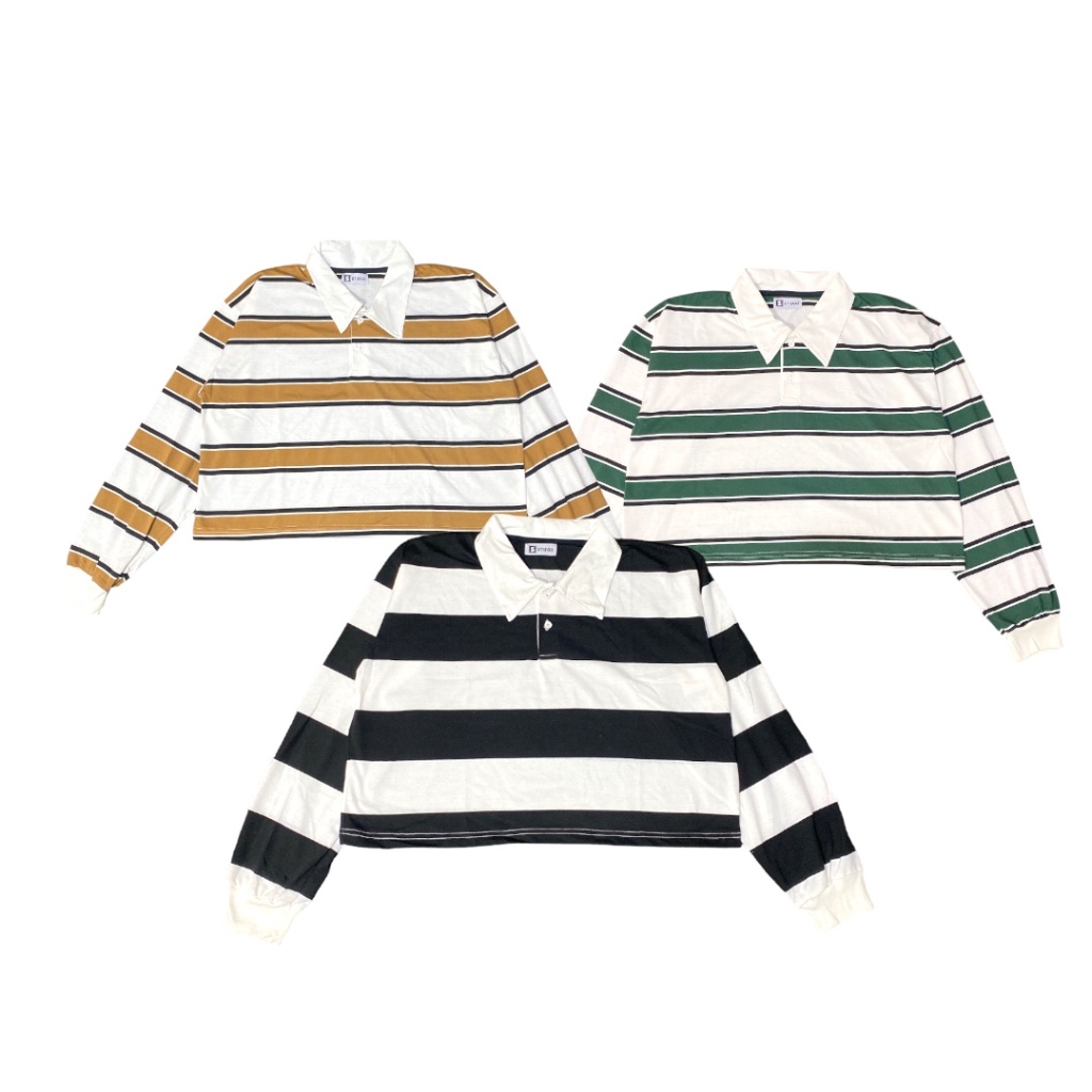 Jual Stiego RUGBY OVERSIZE CROP SHIRT STRIPE KAOS KERAH Wanita Lengan ...