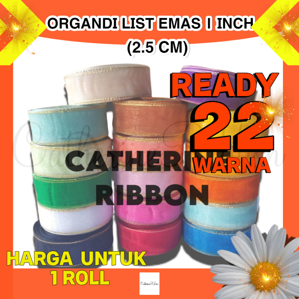 Jual Pita Organdi List Emas 1 Inch / 2,5 cm (25 YARD) | Shopee Indonesia