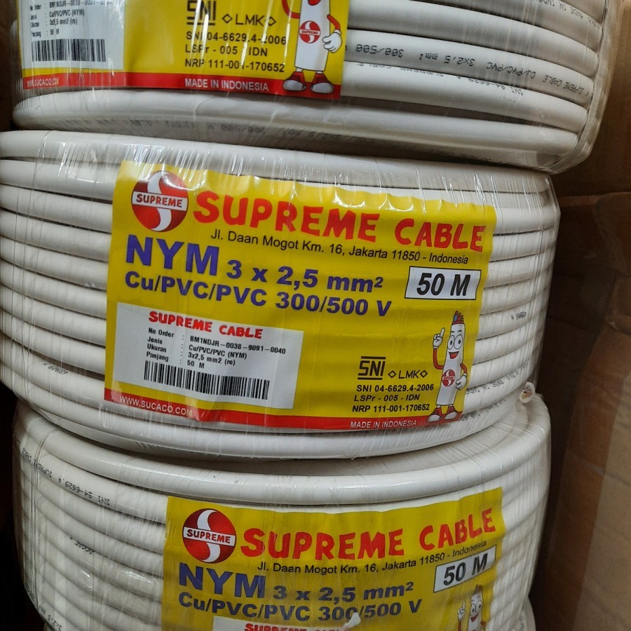 Jual Kabel listrik Supreme 3x2.5 3x2,5 Nym / 2.5 mm isi 3 Kawat Tembaga Putih 50M 50 Meter ...