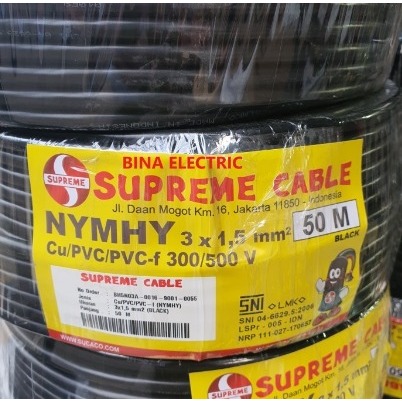Jual Kabel Serabut Supreme Hitam NYMHY atau NYYHY 3x1,5mm 50Mtr | Shopee Indonesia