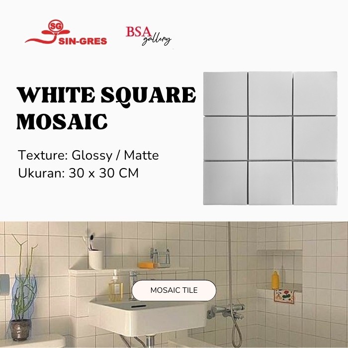 Jual MOSAIC TILE KOTAK PUTIH SINGRES / KERAMIK MOSAIC WHITE SQUARE WC ...