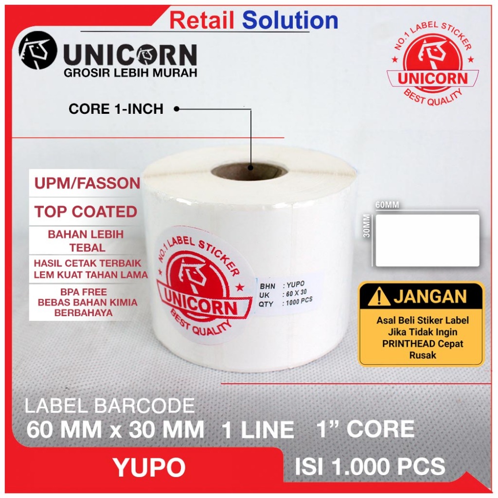 Jual Stiker Label Barcode YUPO Synthetic - 60x30 mm / 60x30mm / 6x3 CM ...