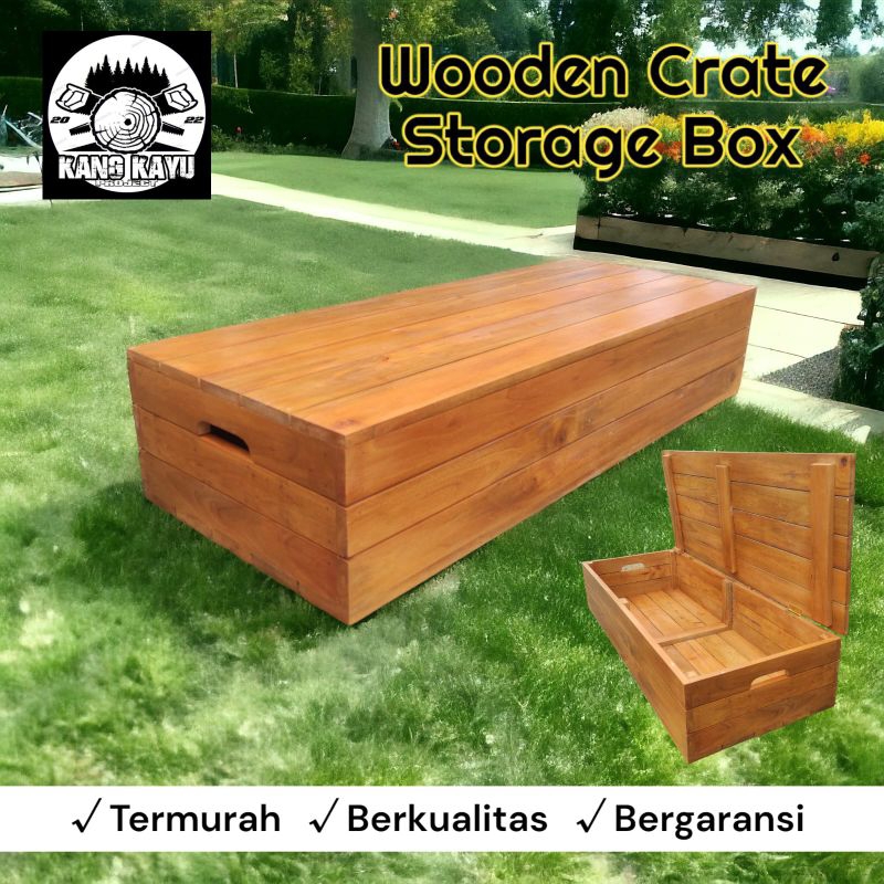 Jual wooden crate tutup box kayu penyimpanan multifungsi peti kayu ...