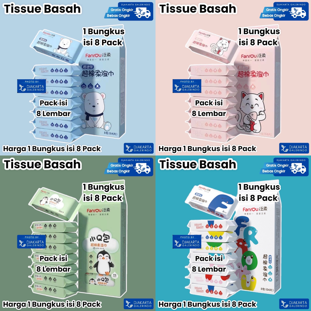 Jual Tisu Basah Mini Karakter 1 Pack Isi 8 Pcs | Tisu Basah Travel Non ...