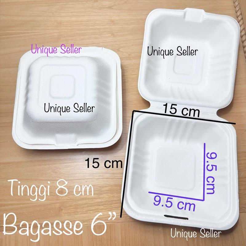 Jual Bagasse Box Bento Cake Burger 15x15x8 cm 6 inch 6” Lunchbox Small ...
