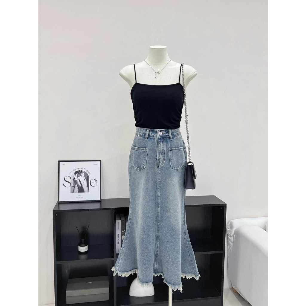 Jual Rok jeans belah samping rok jeans korean style rok jeans highwaist ...
