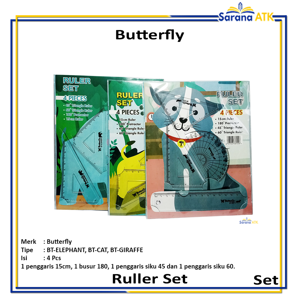 Jual Butterfly - Penggaris Set 4 In 1 Motif Gajah, Kucing, Jerapah ...