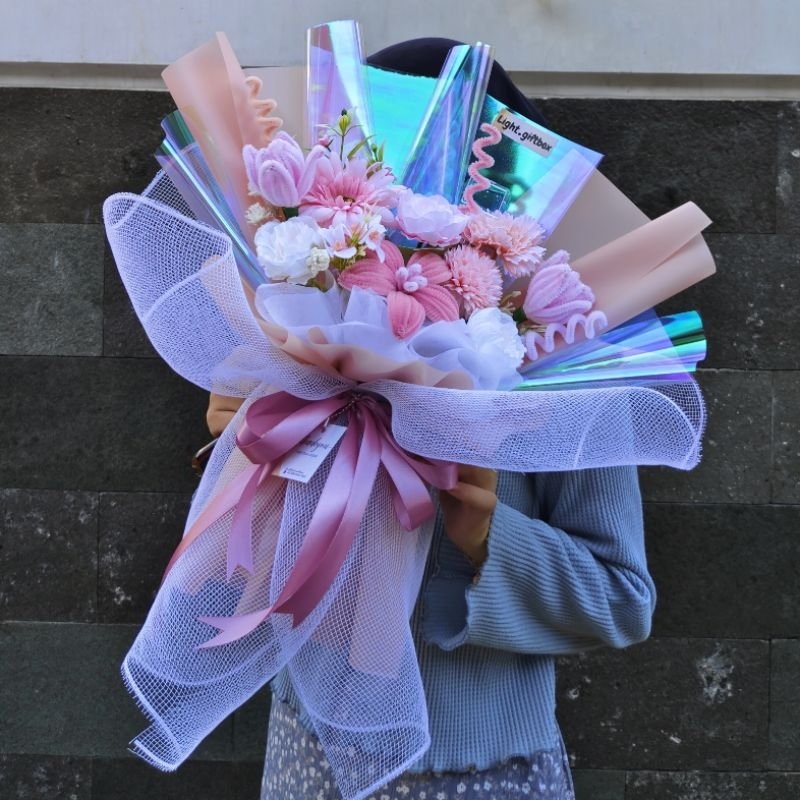 Jual Buket Bunga Artificial Mix Hologram | Buket Bunga Palsu Pink ...