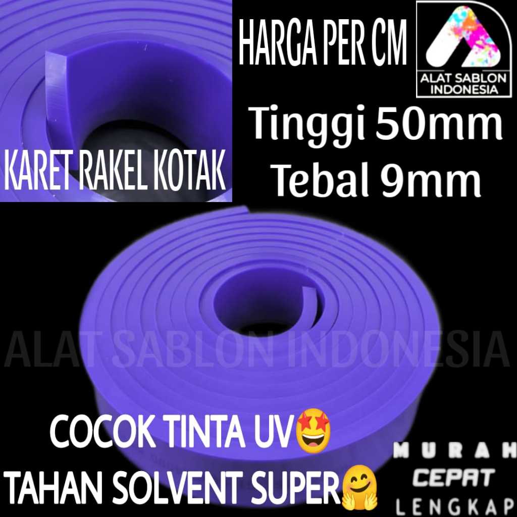 Jual KARET RAKEL SABLON UNGU KOTAK 50MMX9MM PER CM RAKEL SOLVENT ...