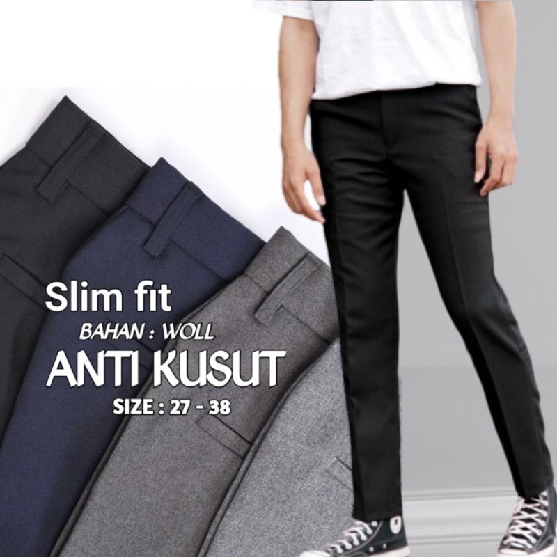 Jual CELANA PRIA FORMAL BAHAN PREMIUM BLACK SLIM FIT CELANA KANTOR FORMAL PRIA SLIMFIT BAHAN ...
