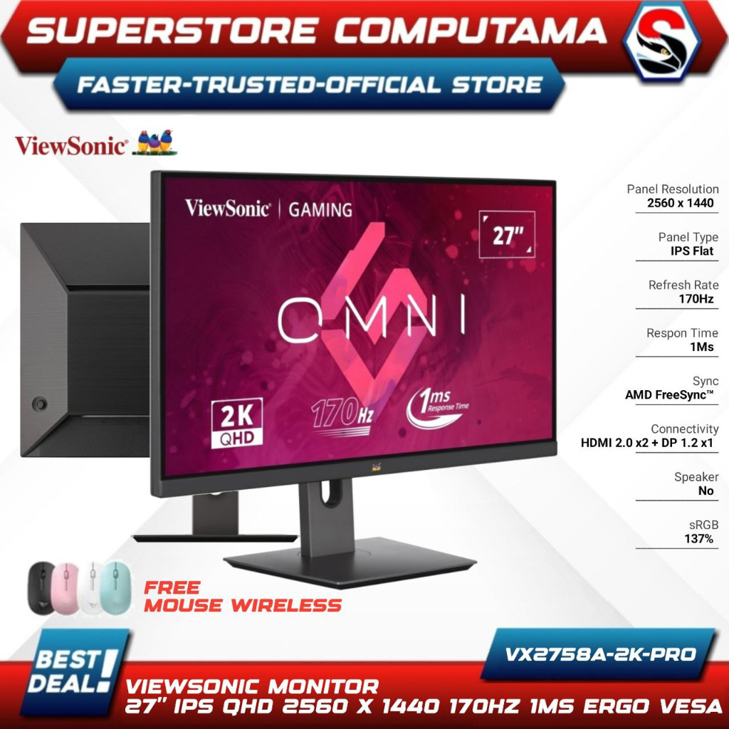 Jual Monitor LED Viewsonic VX2758A-2K-Pro-2 27" IPS QHD 1440p 2K 170Hz ERGO | Shopee Indonesia