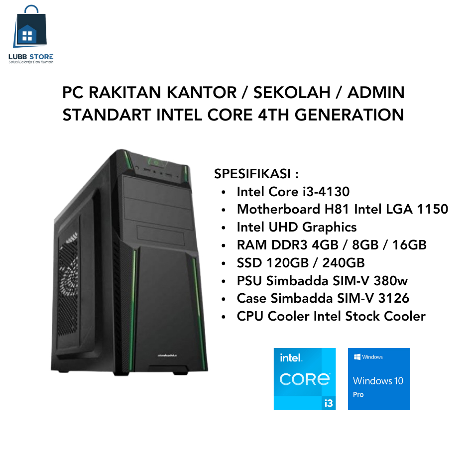 Jual PC RAKITAN CORE i3-4130 GEN 4 PC RAKITAN OFFICE / SEKOLAH / ADMIN ...