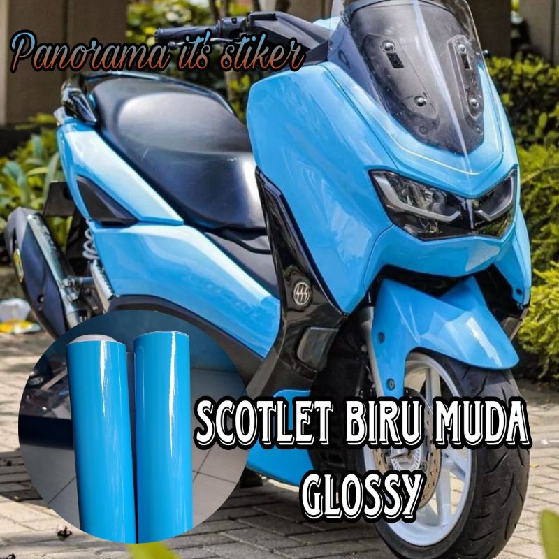 Jual Scotlite Biru Muda Sticker Motor Ice blue Doff Sticker Biru Glossy ...
