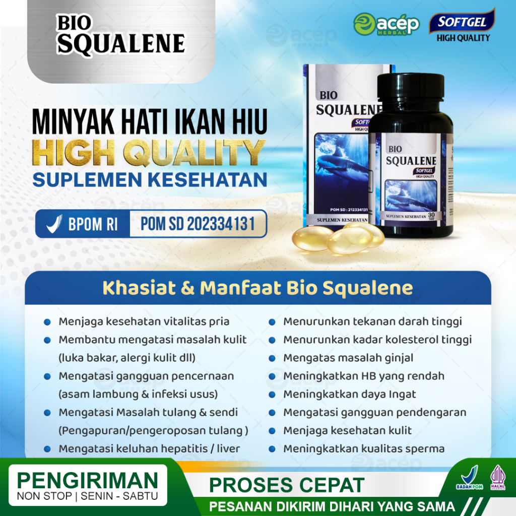 Jual Bio Squalene Softgel Omega 3 Vitamin Minyak Hati Ikan Hiu Fish Oil ...