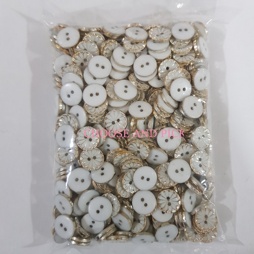 Jual Kancing Kemeja Lubang 2 Motif Bunga Putih Emas 20L (13mm ...