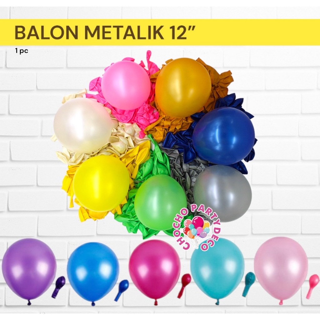 Jual (Min5pc) Balon latex Metalik 12” (satuan) - balon gold - balon ...