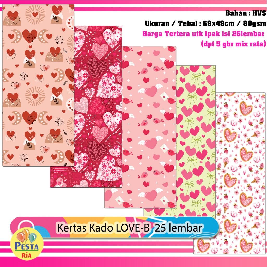Jual Murah!! (1Set isi 25lmbr) Kertas kado motif LOVE B, kertas kado ...