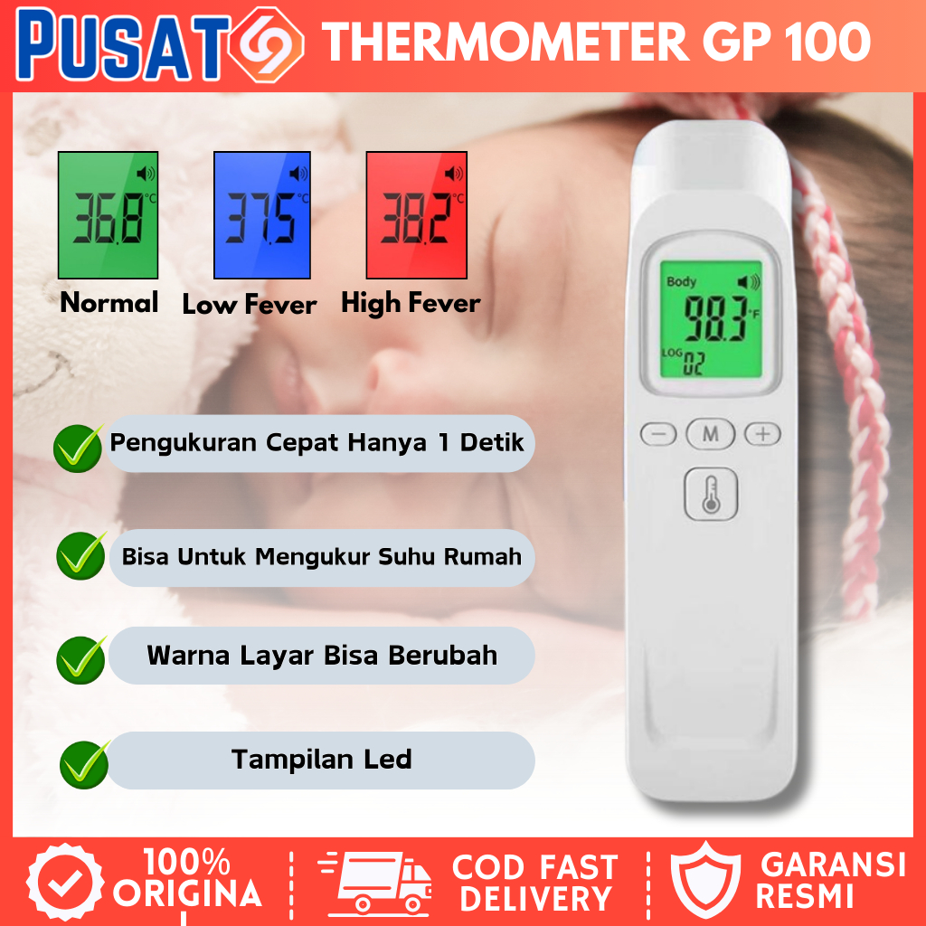 Jual Thermogun thermometer infrared Thermo gun GGP-100 layar 3 warna alat ukur suhu badan ...