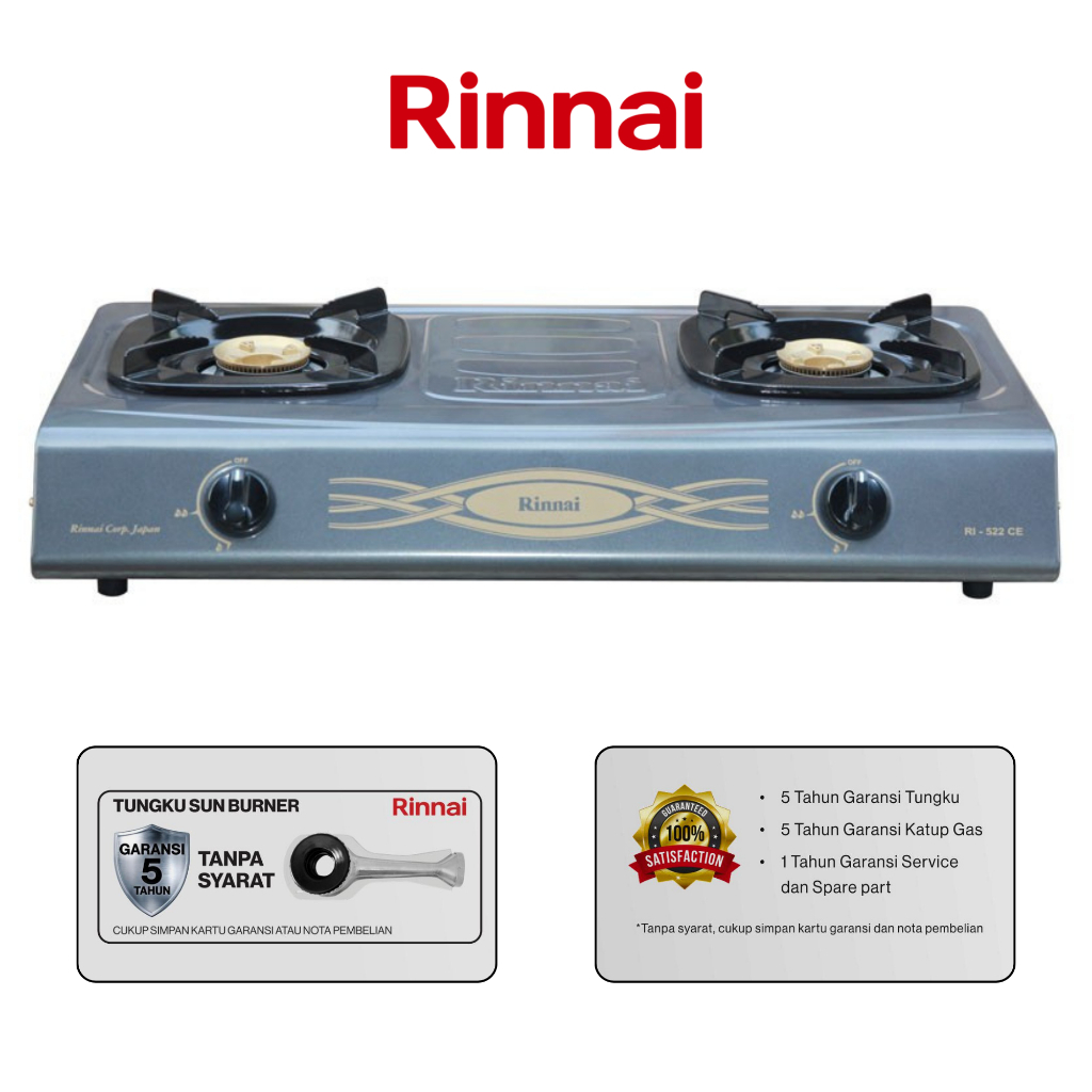 Jual Kompor Gas 2 Tungku Rinnai RI-522E Body Stainless Steel Burner Api ...
