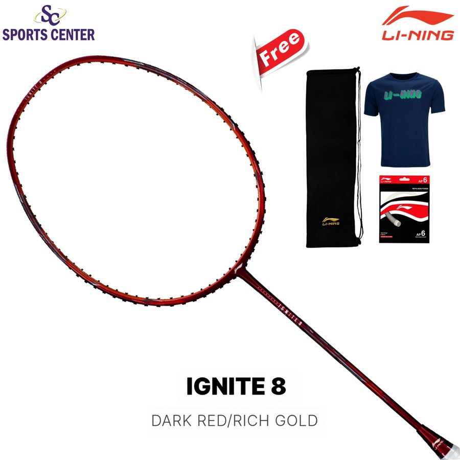 Jual New Full Set Raket Badminton Lining Ignite 8 Dark Red / Rich Gold ...