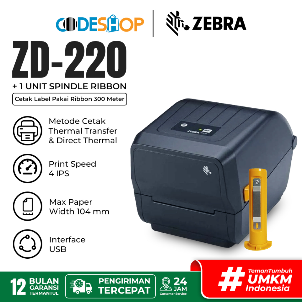 Jual Printer Thermal Transfer Zebra ZD-220 Cetak Resi Label Harga Toko ...