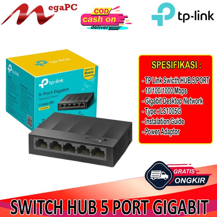 Jual TP-LINK TL-LS1005G 5 Port Gigabit 10/100/1000Mbps Desktop Switch Hub | Shopee Indonesia