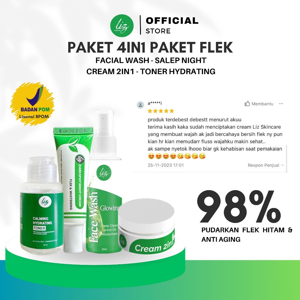 Jual Elzet Skincare Paket 4in1 BPOM Salep Retinol Night Whitening Toner ...
