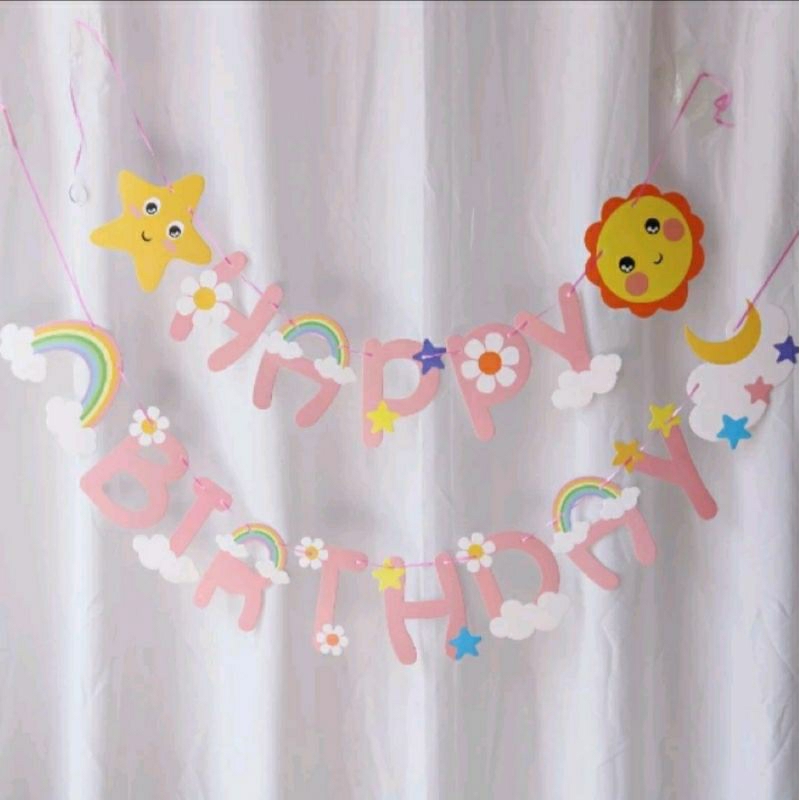 Jual Banner happy birthday bunga daisy rainbow pelangi bulan bintang ...