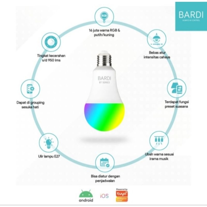 Jual BARDI Smart Bulb 9W RGBWW BT - BLUETOOTH | Shopee Indonesia