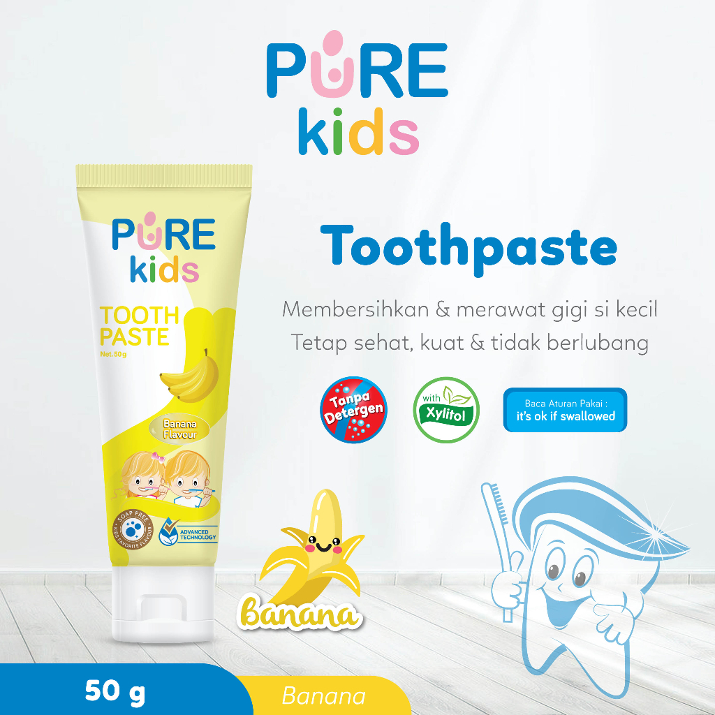 Jual Pure Kids Tooth Paste Banana, Strawberry And Orange Flavour 50gr ...
