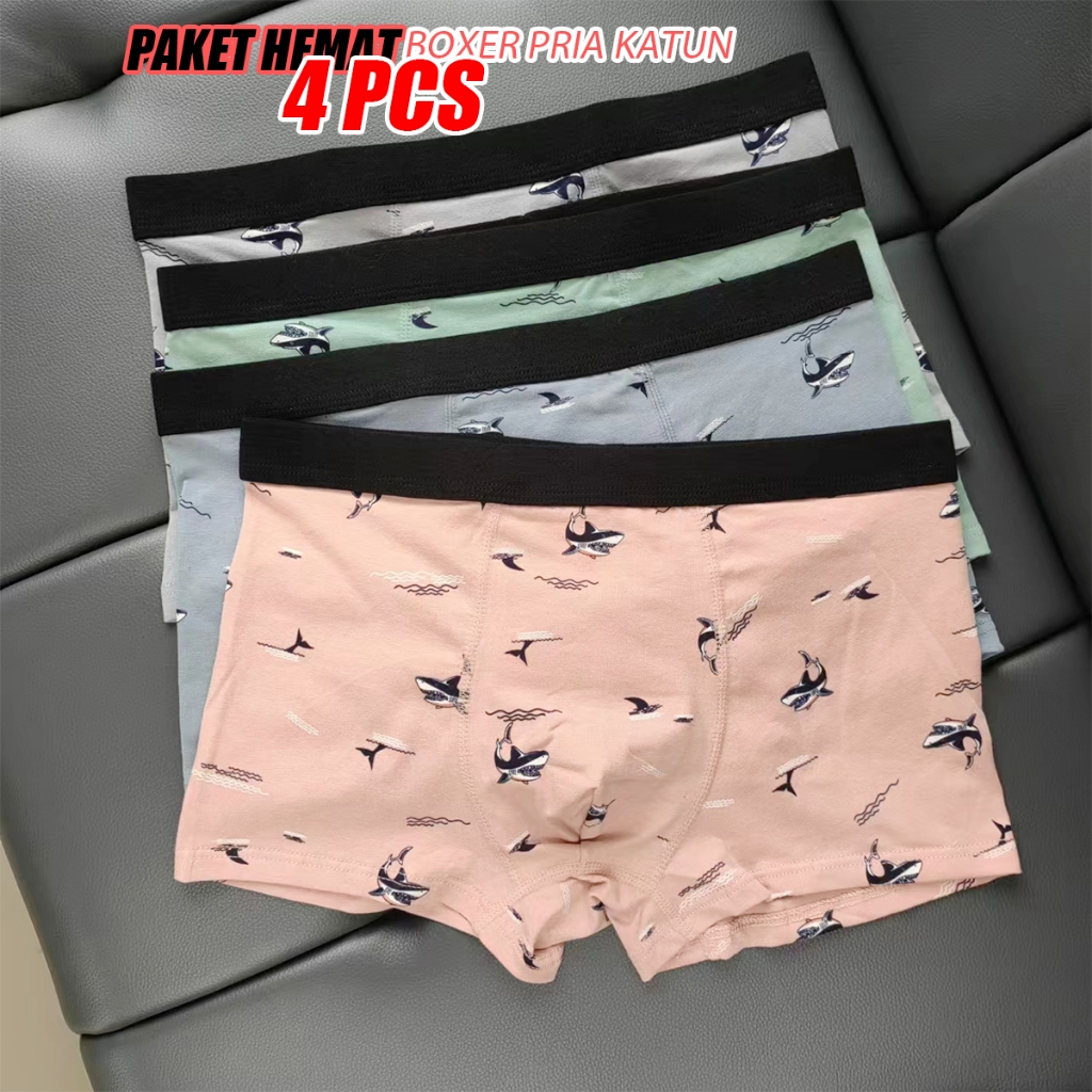 Jual PAKET HEMAT 4 PCS Boxer Pria Katun Celana Dalam Pria bahan katun ...