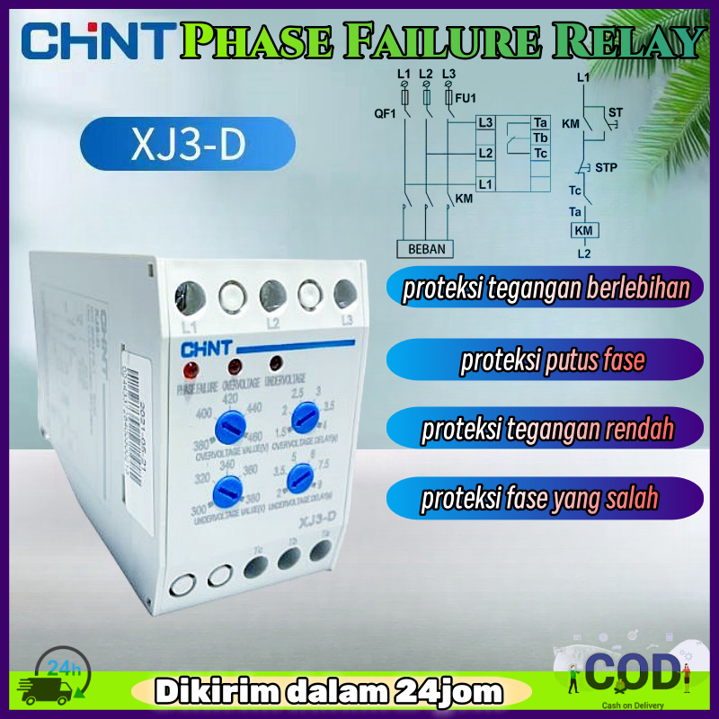 Jual Phase Failure Relay Chint XJ3-D Proteksi Putus Fase Chint Xj3D 308V AC Over Under Voltage ...