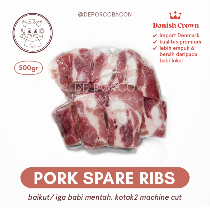 Jual DEPORCO Pork Spare Ribs Daging Iga Babi Baikut Bakut Danish Crown ...