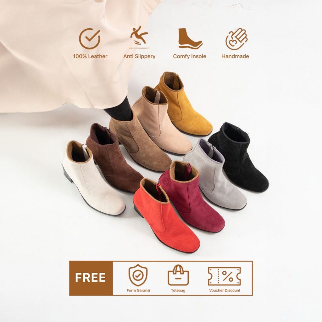 Jual UMGHY Sepatu Boots Wanita Kulit Sapi Asli - Slim Heels 5cm Suede ...