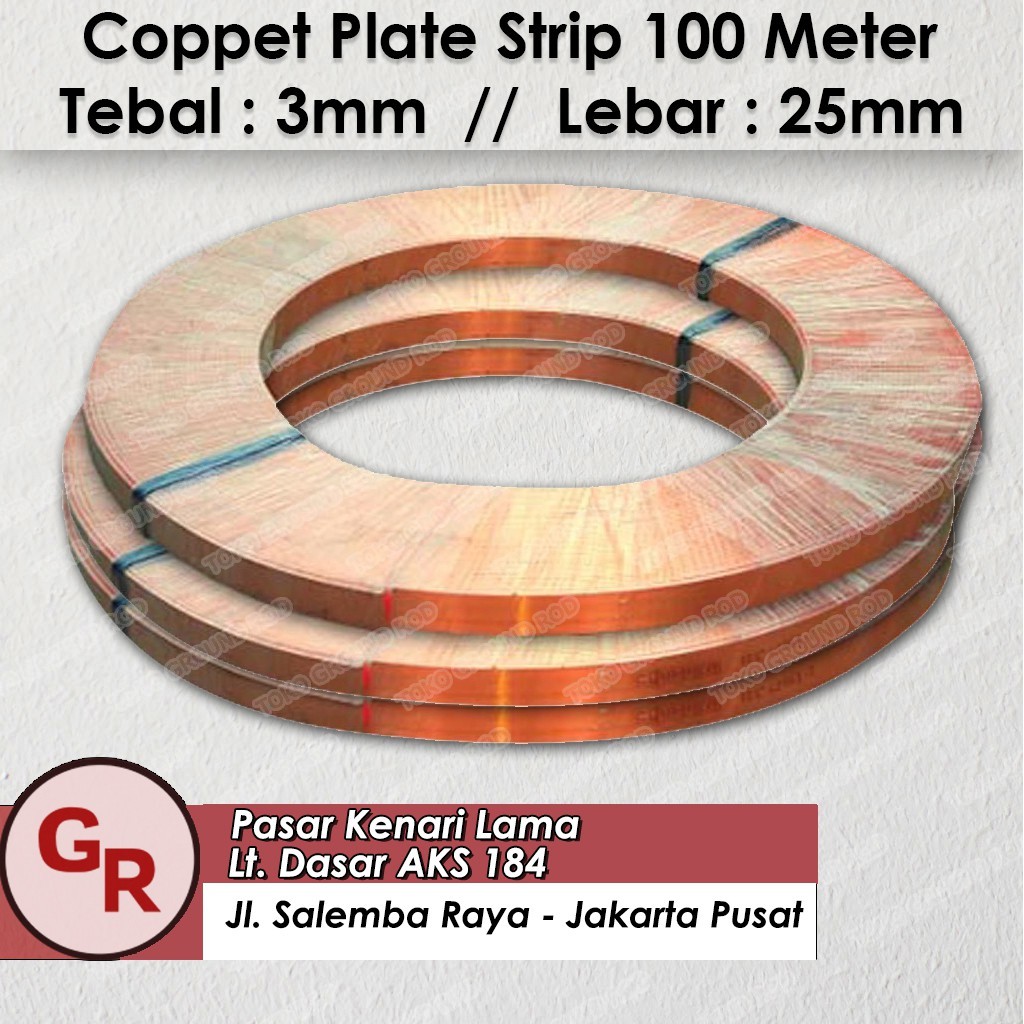 Jual 3x25 mm Copper Tape Rail / Plat Tembaga Grounding / Busbar 100 ...