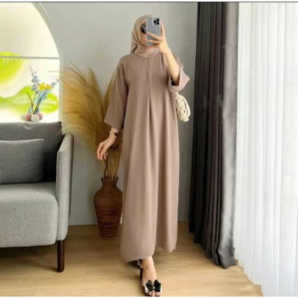 Jual Long Dress Crinkle Airflow Premium Dress Crinkle Daster Lengan 3/4 ...