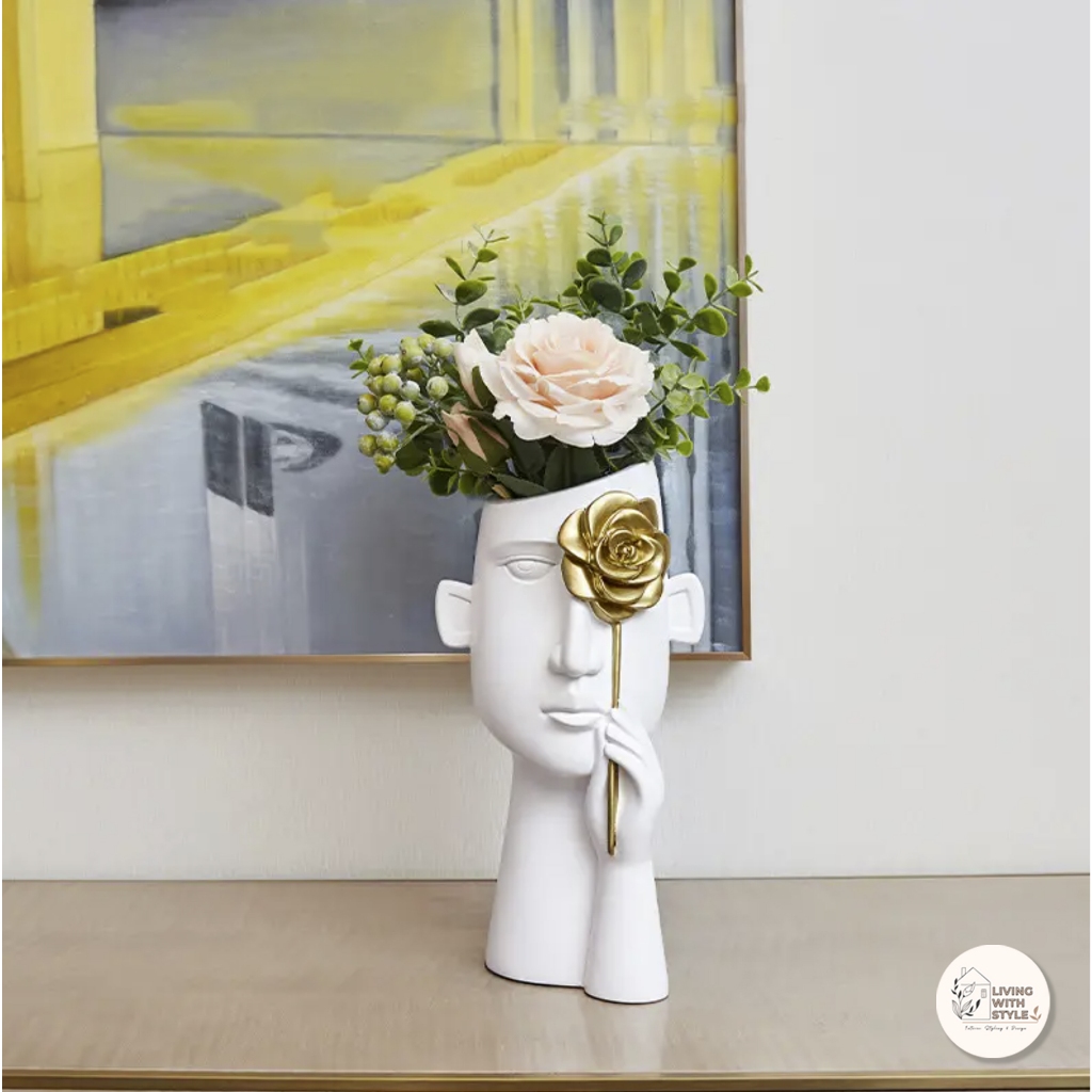 Jual Living With Style - Modern Vase Human Holding Gold Flower / Vas ...