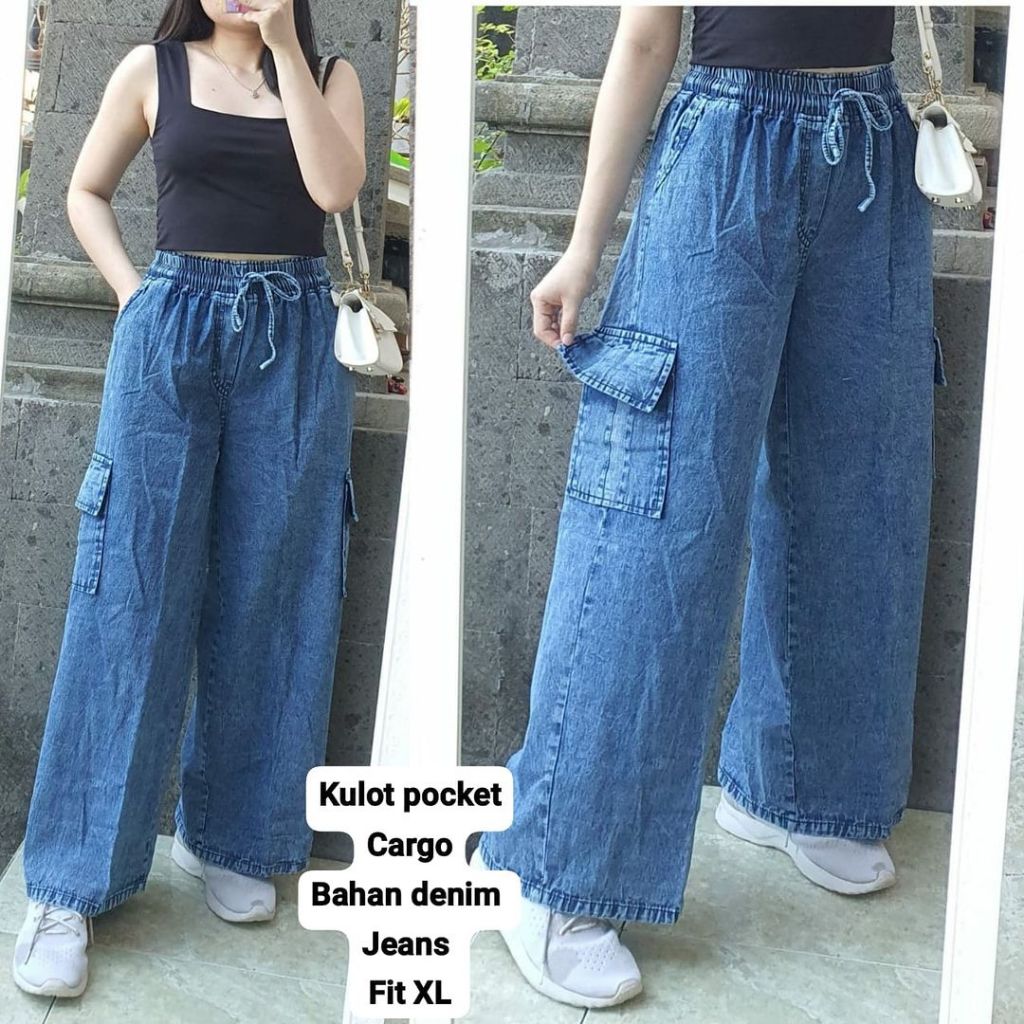 Jual Kulot Cargo Jeans Celana Cargo Jeans Kulot Jeans Highwaist Peimium ...