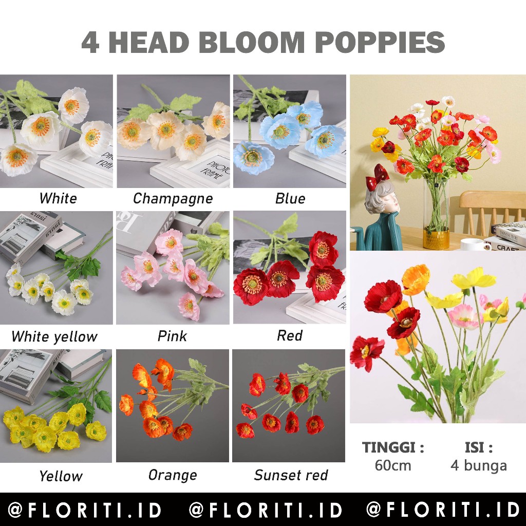 Jual Bunga Bloom Poppies 4 Kuntum Artificial | Shopee Indonesia