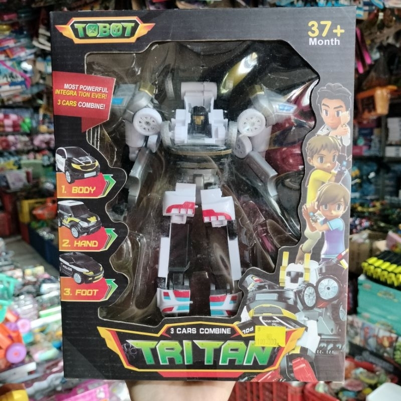 Jual Tobot Tritan Hitam Putih Robot jadi 3 mobil mainan anak | Shopee ...