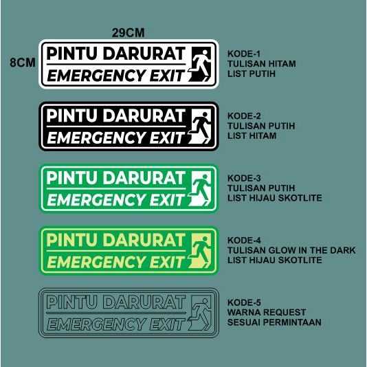 Jual Cutting Sticker PINTU DARURAT EMERGENCY 29cm Stiker Sign Oracal ...