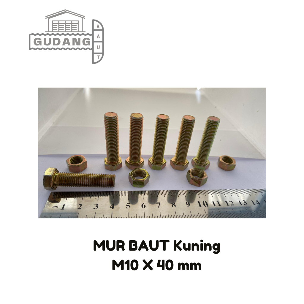 Jual BAUT MUR KUNING HEX BMK M10 X 40 MM ( KUNCI 14 ) | Shopee Indonesia