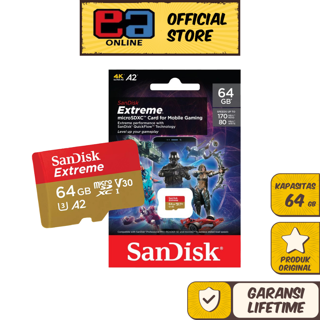 Jual SanDisk Extreme 64GB A2 170MB/s MicroSD Card for Mobile Gaming ...
