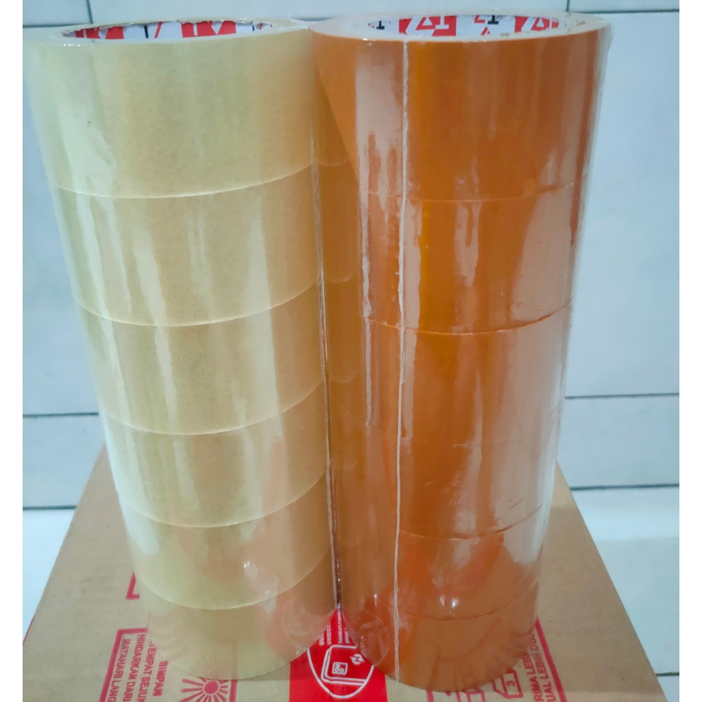 Jual Lakban 1 Slop Isi 6 Roll 48mm x 100Yard 2 Inch Murah Bening Coklat Selotip Opp Tape Isolasi ...