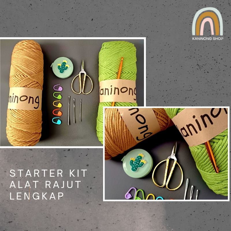 Jual [ KANINONG ] Starter Kit Alat Rajut Lengkap Dengan Benang Katun ...