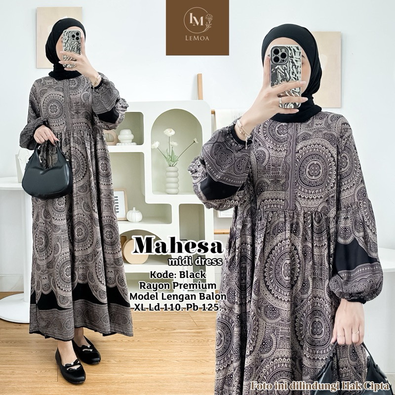 Jual Mahesa Midi Dress Motif Bunga Lengan Balon By Lemoa Bahan Rayon ...